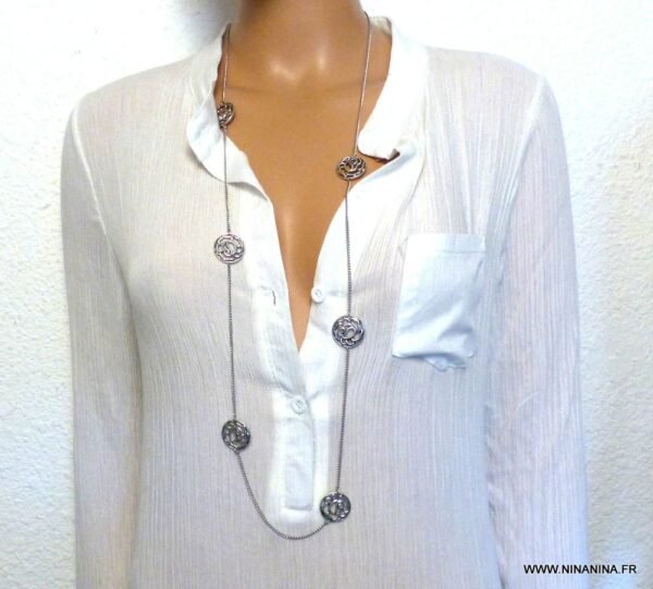 Sautoir Acier inoxydable - Collier long pendentifs ronds - Ninanina
