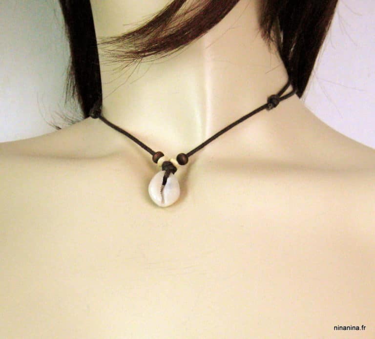 Collier coquillage cauri homme femme perles bois - Ninanina