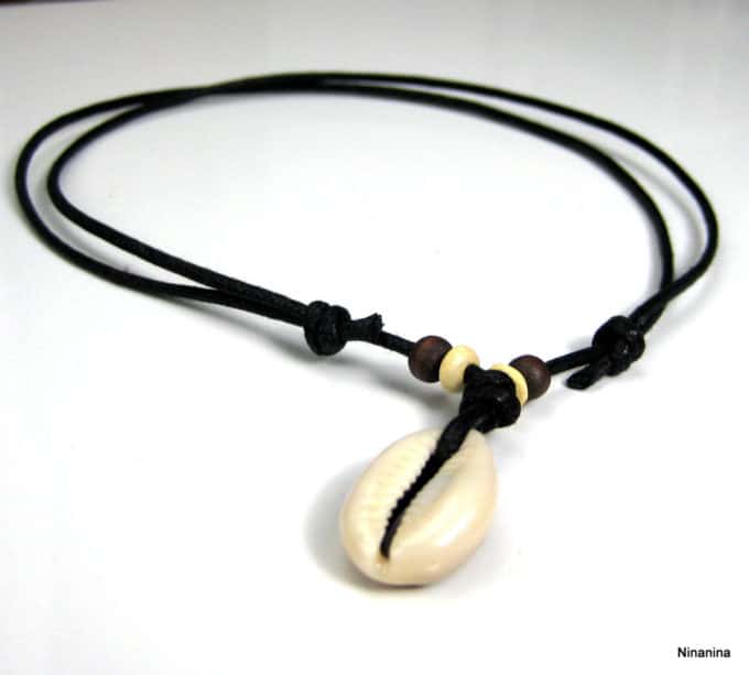 Collier coquillage cauri homme femme perles bois - Ninanina