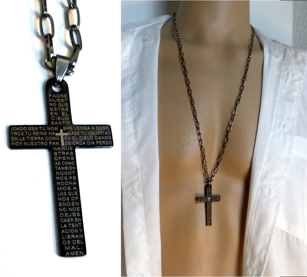 Collier homme long pendentif croix Acier inoxydable - Ninanina