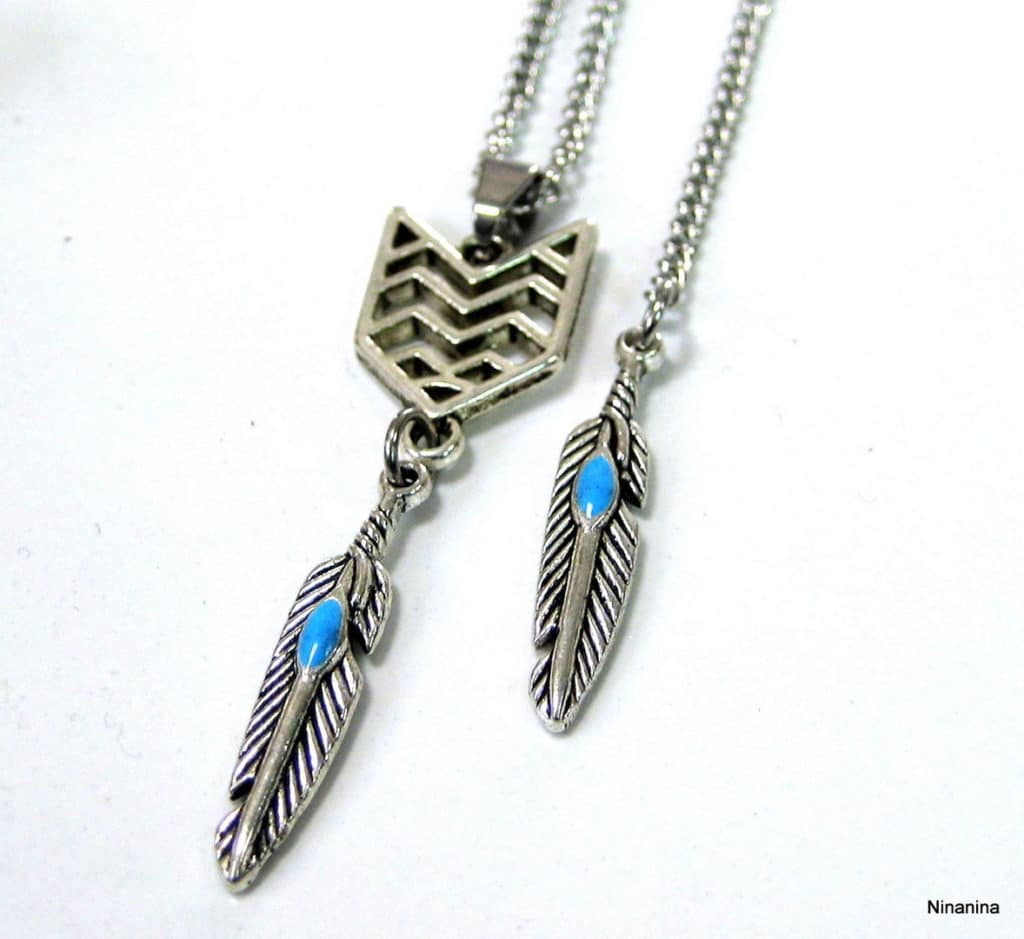 Collier de dos plume turquoise Acier inoxydable - Ninanina