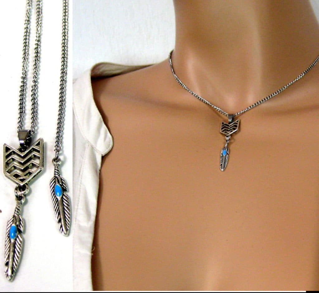 Collier de dos plume turquoise Acier inoxydable - Ninanina