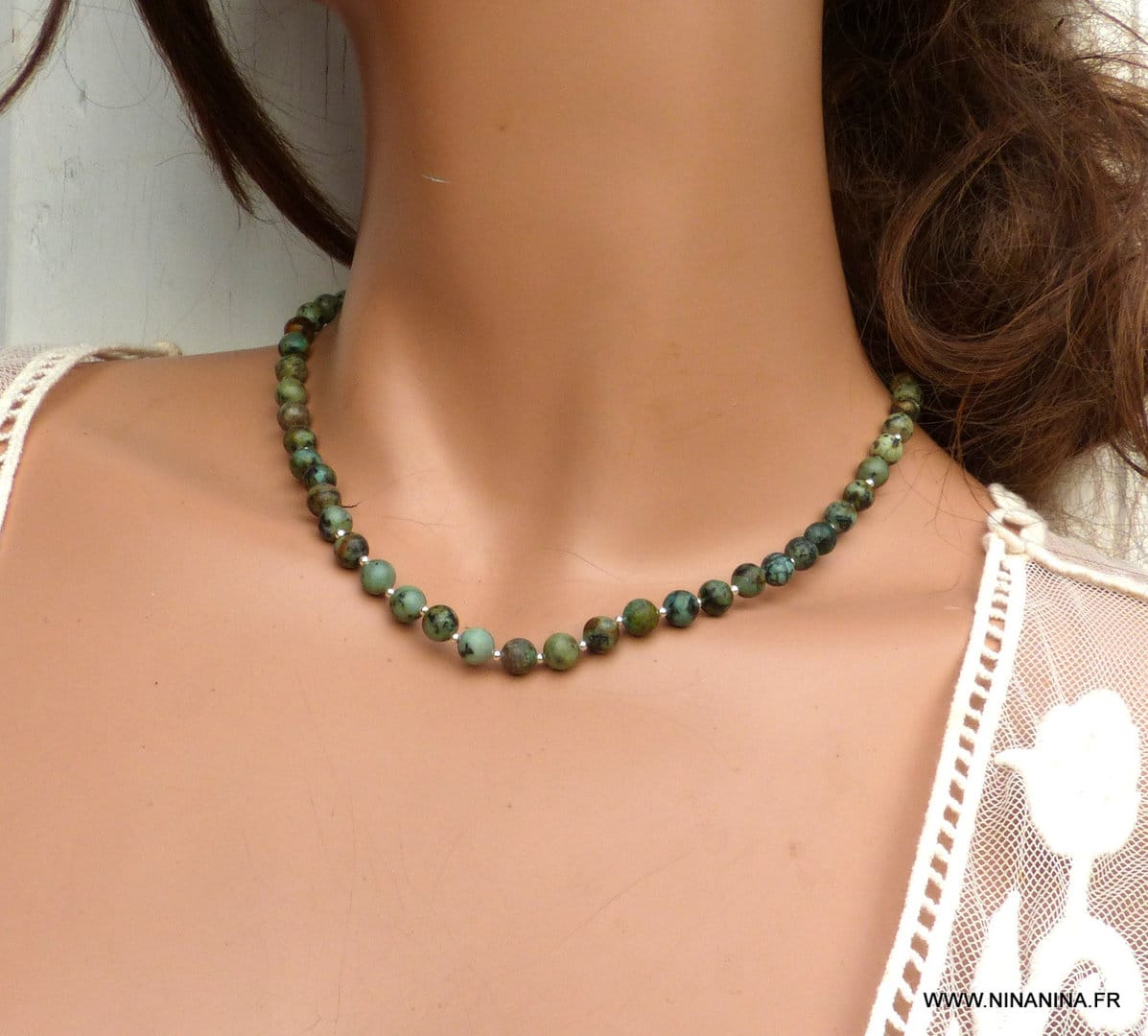 Collier Turquoise véritable et Argent 925 massif - Ninanina