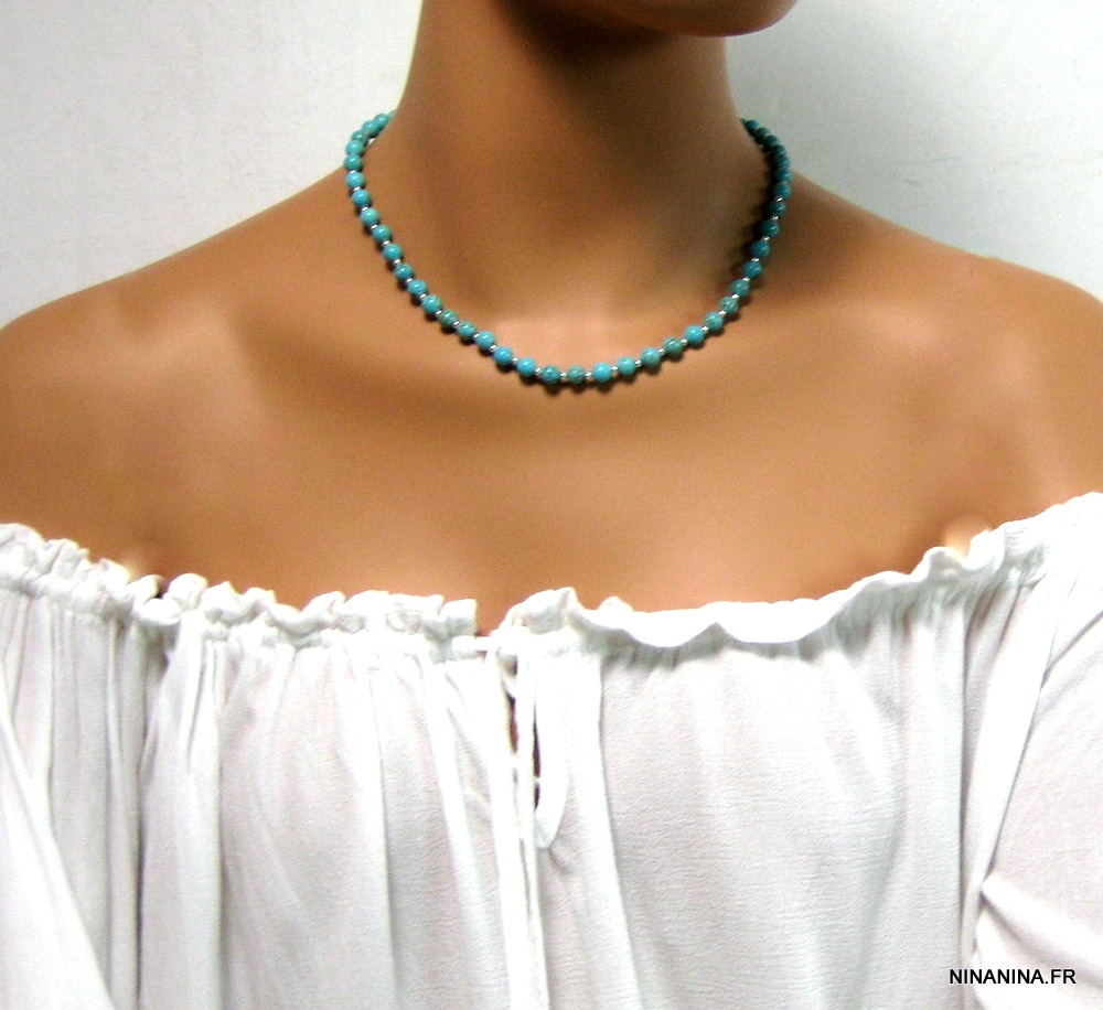 Collier Turquoise véritable et Argent 925 massif - Ninanina