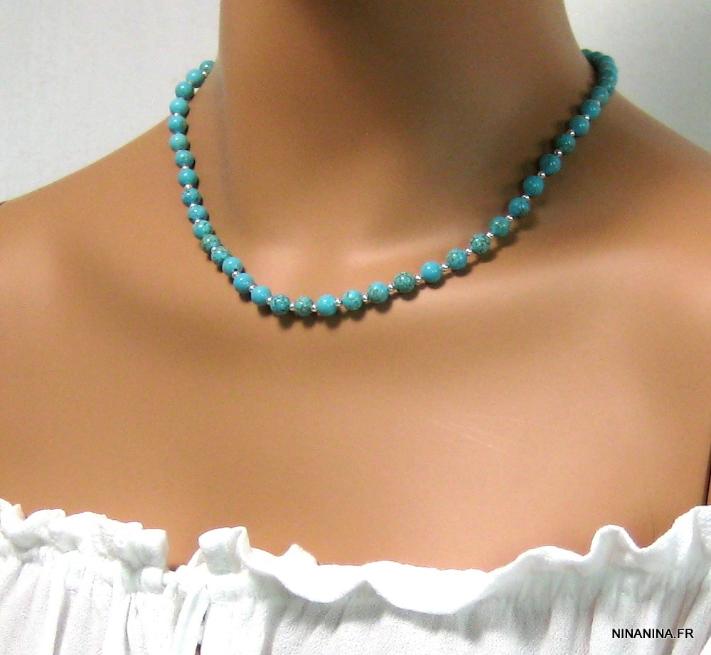 Collier Turquoise véritable et Argent 925 massif - Ninanina