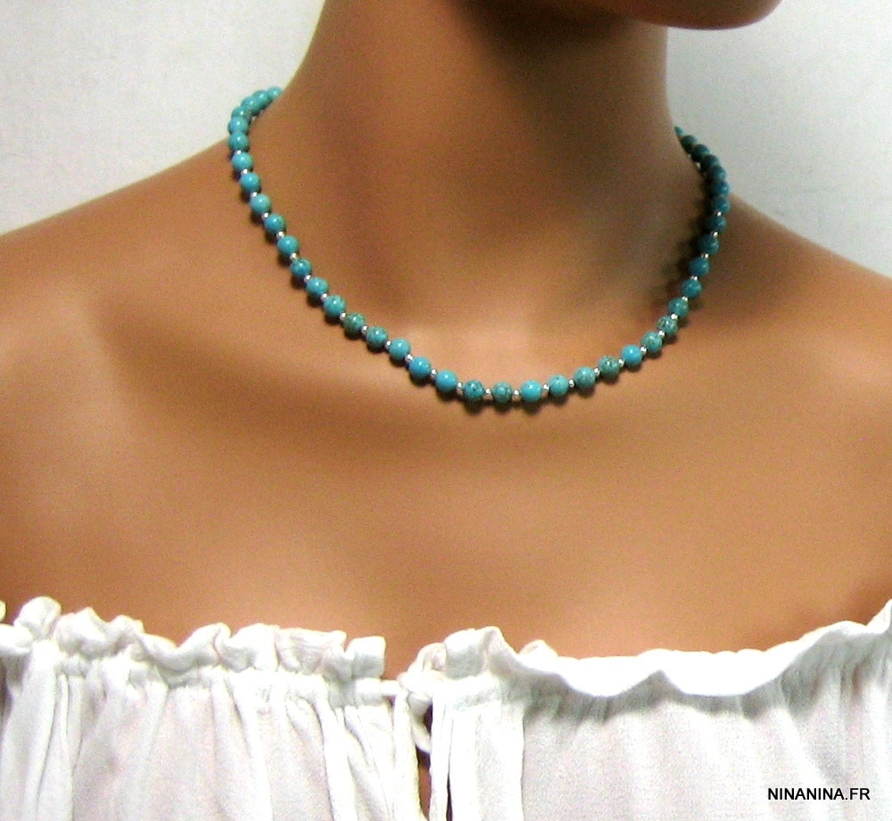 Collier Turquoise véritable et Argent 925 massif - Ninanina