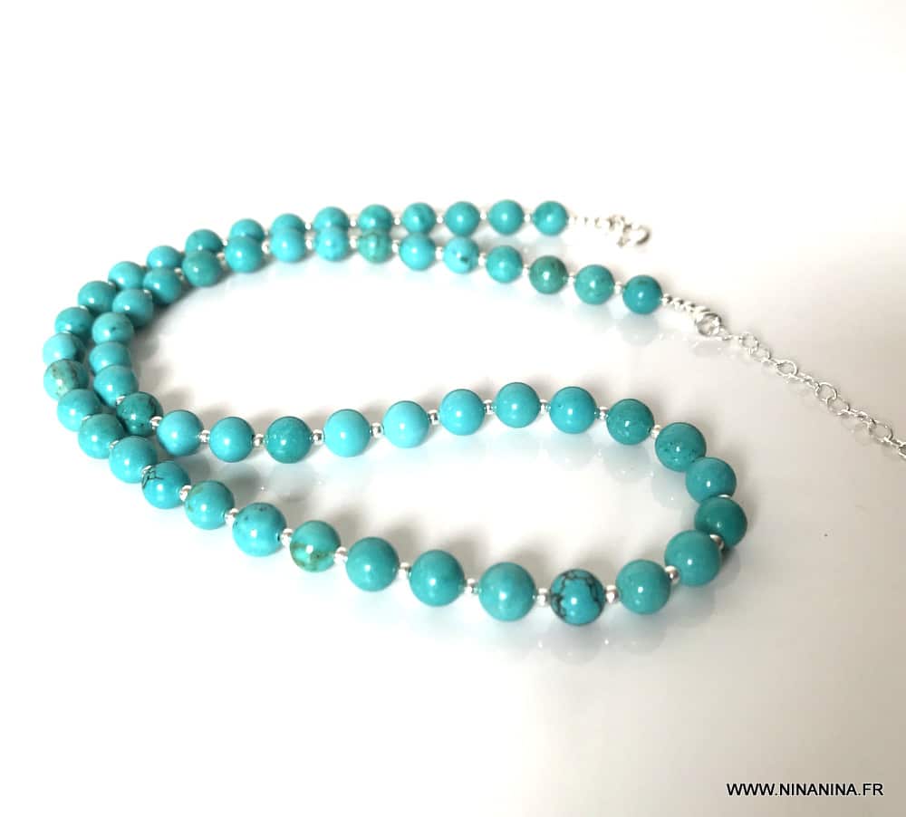 Collier Turquoise véritable et Argent 925 massif femme - Ninanina