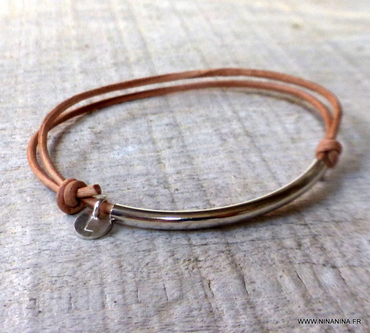 Bracelet cordon personnalisé homme et femme cuir et Argent - Ninanina