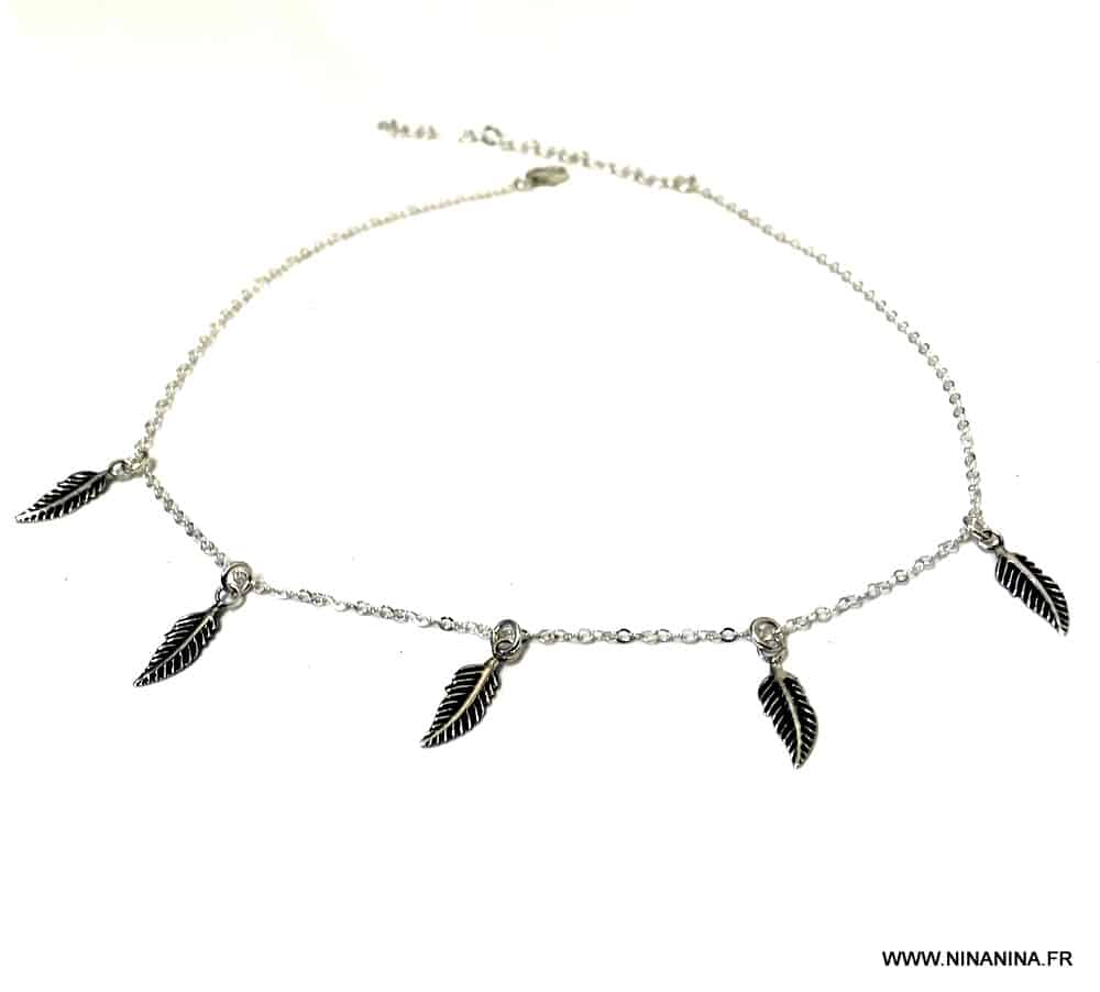 Collier plumes argent 925 ras de cou pour femme - Ninanina