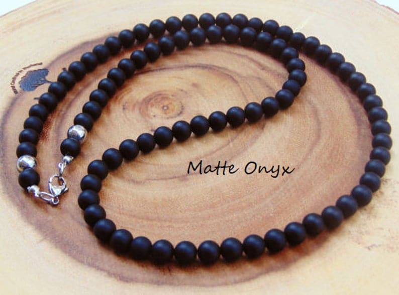 Collier onyx homme perle pierre noire mat 80 cm - Ninanina