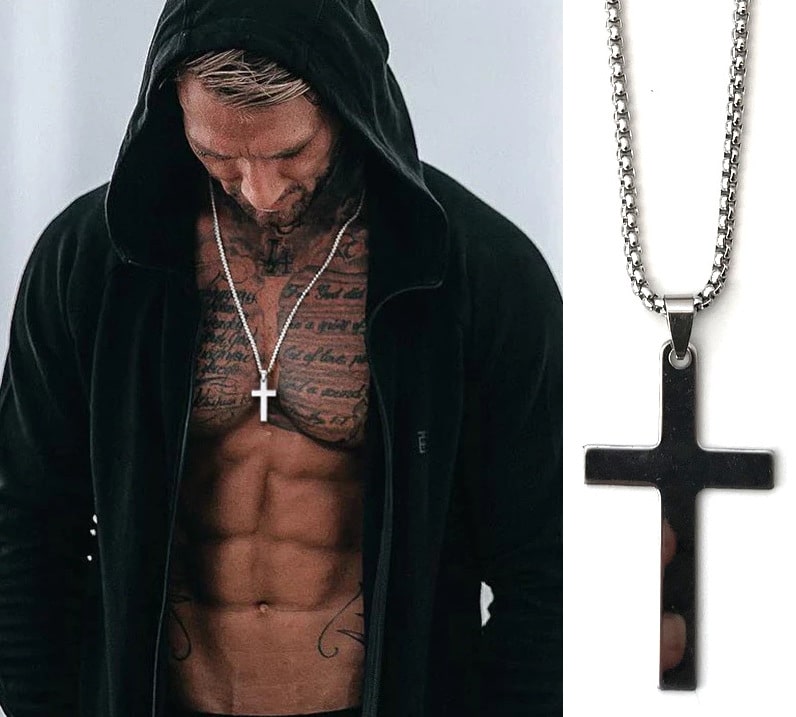Chaine homme croix Acier inoxydable argent - collier gothique - Ninanina