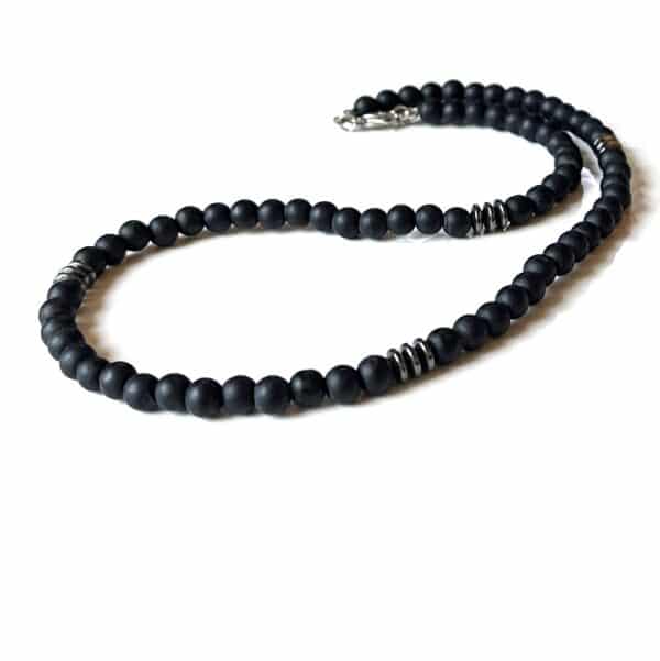 Collier onyx noir homme 45 cm pierres rondes 6mm - Ninanina