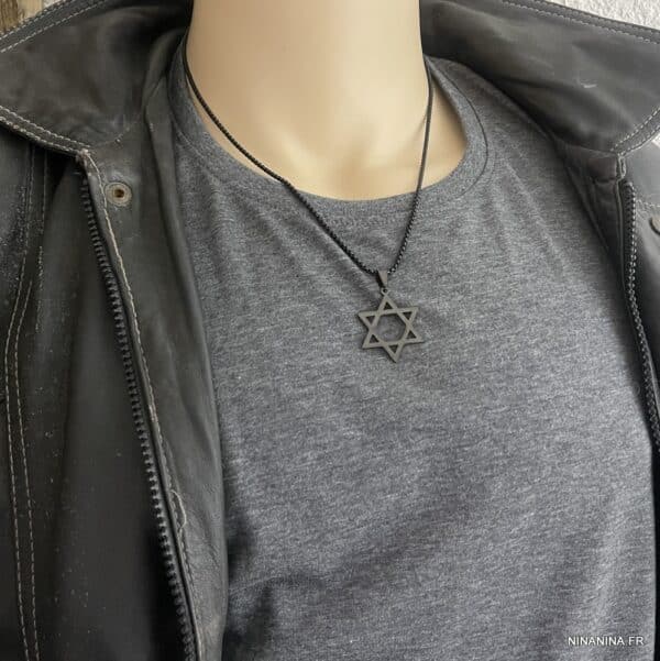 Collier Etoile David Acier Inoxydable noir Pour Homme - Ninanina